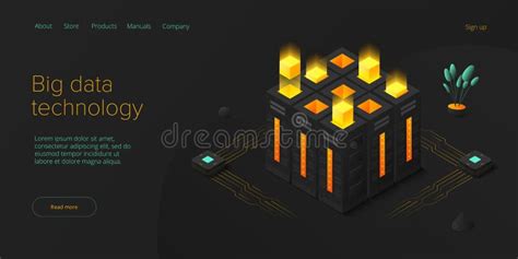 Big Data Technology In Isometric Vector Illustration Information Storage And Analysis System