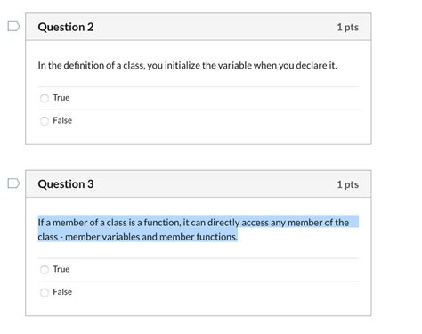 Solved Question 2 1 Pts In The Definition Of A Class You