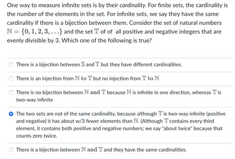 Solved One Way To Measure Infinite Sets Is By Their