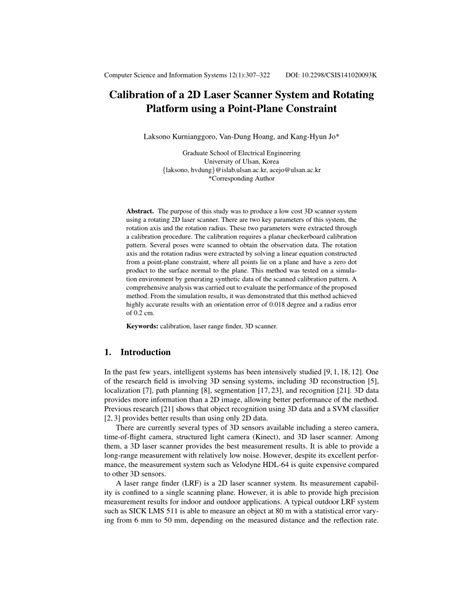 Pdf Calibration Of A 2d Laser Scanner System And Rotating Platform
