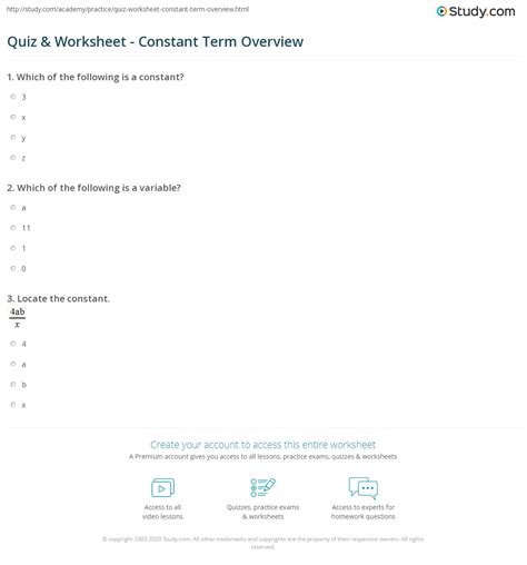 Quiz And Worksheet Constant Term Overview