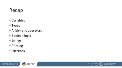 Introduction To Part 2 Recap Variables Types Arithmetic