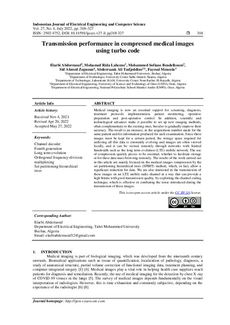 Pdf Transmission Performance In Compressed Medical Images Using Turbo Code