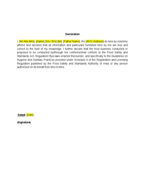 Fssai Declaration Pdf Fssai Declaration Pdf