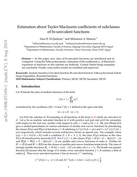 Pdf Estimation About Tayler Maclaurin Coefficients Of Subclasses Of Bi Univalent Functions
