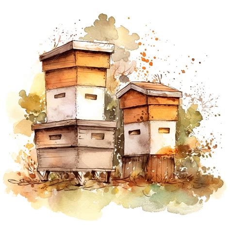 Premium Ai Image Beehive Watercolor With White Background