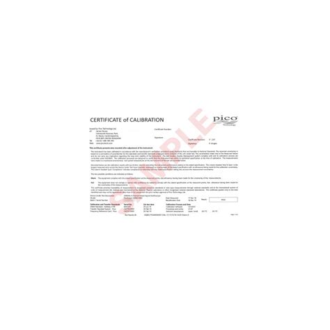 Pico Technology Cc017 Calibration Certificate For Picoscope 2000 3000 4000 Excluding 4824 4444