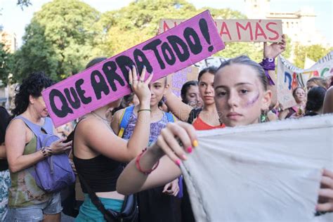 Young Women During The International Feminist Strike In Argentina