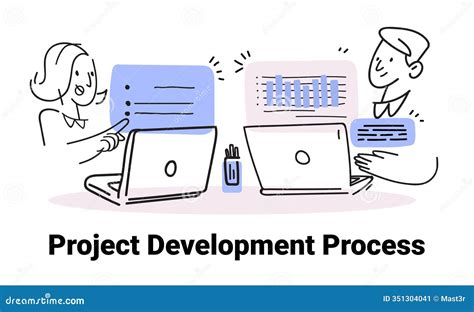 Project Development Process Teamwork Concept Sketch Style Two People Discussing Data Charts On