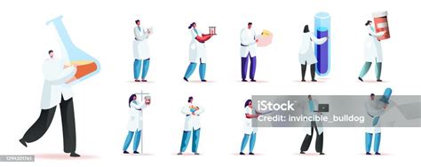 메딕 을 들고 의료 가운에 남성과 여성 문자를 설정합니다 비커 유리 플라스크와 드롭퍼와 남성과 여성 간호사에 대한 스톡 벡터 아트 및 기타 이미지 Istock