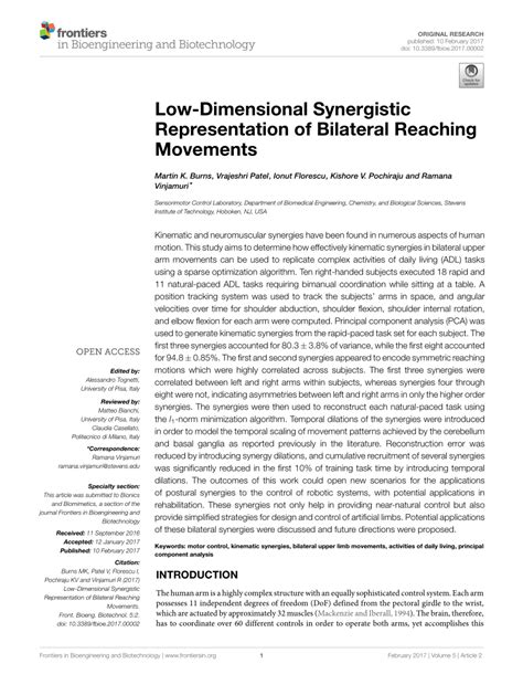 Pdf Low Dimensional Synergistic Representation Of Bilateral Reaching