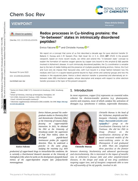 Pdf Redox Processes In Cu Binding Proteins The In Between” States