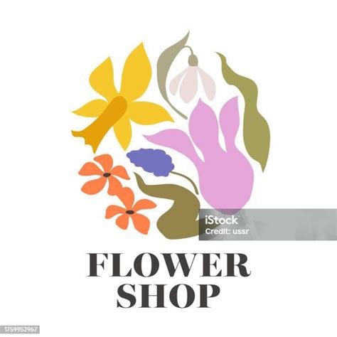 튤립 수선화 Snowdrop 앵초 포도 히아신스와 같은 봄 꽃의 벡터 기호 디자인 템플릿입니다 꽃 시장 또는 꽃집을 위한 우아한 심플한 작풍 상징 Bridal Show에