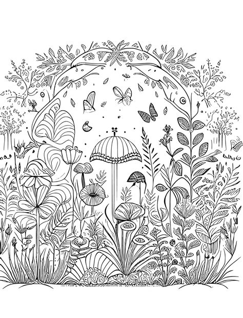 Fantasy Garden Coloring Book Printable Fairies And Flowers Digital