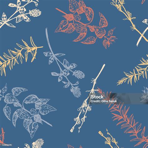 야생 식물 들판 꽃 추상 장식품 손으로 그린 벡터 원활한 패턴 복고풍 스케치 스타일의 꽃 장식 빈티지 식물 디자인 Nettle에 대한 스톡 벡터 아트 및 기타 이미지