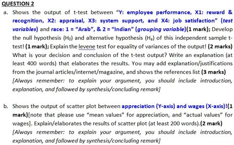 Solved Question 2 Shows The Output T Test Between Y Employee