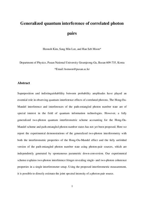 Pdf Generalized Quantum Interference Of Correlated Photon Pairs