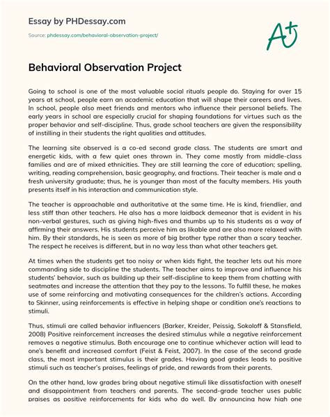 Behavioral Observation Project Report Essay Example