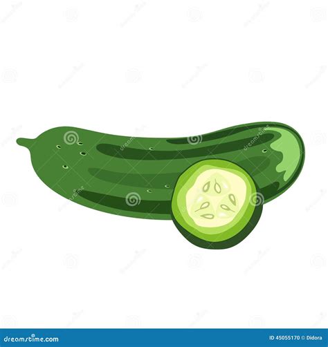 Cucumber With Slice Flat Design Vector Stock Vector Illustration Of Horizontal Juicy 45055170