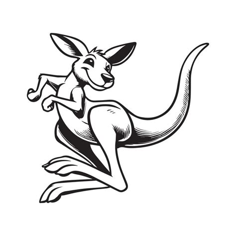 Kangaroo Vector Illustration In Black And White Kangaroo Outline Clipart Design Premium Ai