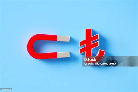 금융 개념 빨간색 터키 리라 기호는 파란색 배경에 붉은 자석을 향해 중력 0명에 대한 스톡 사진 및 기타 이미지 0명 3차원 형태 개념 Istock