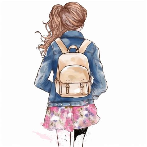 A Drawing Of A Girl With A Backpack Walking Generative Ai Premium Ai Generated Image