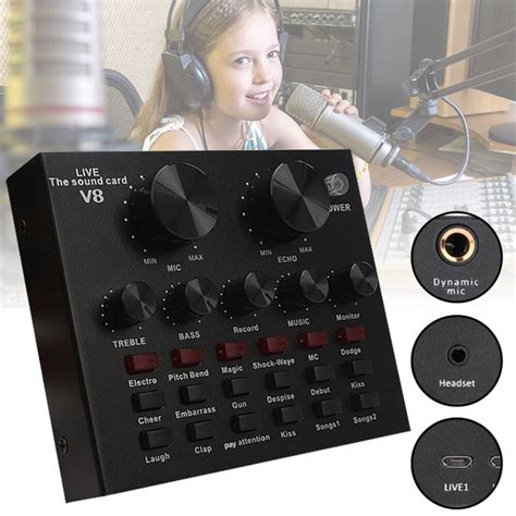 New Style V8 Sound Card Audio Interface External Usb Live Broadcast Microphone Sound Wish