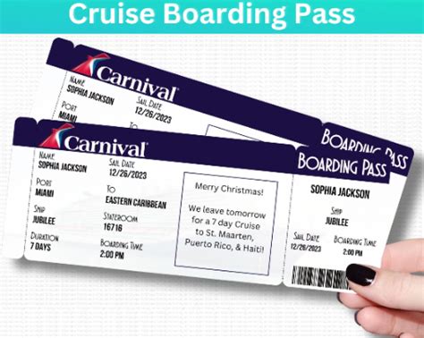 Carnival Cruise Ticket Boarding Pass Template Editable Surprise Trip