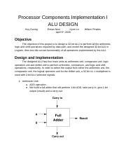 ALU Design Report Processor Components Implementation I ALU DESIGN Huy Duong Eiman Nour Uyen