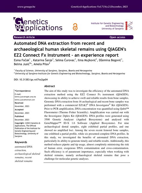 Pdf Automated Dna Extraction From Recent And Archaeological Human Skeletal Remains Using