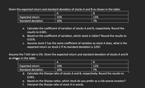 Solved Given The Expected Return And Standard Deviation Of