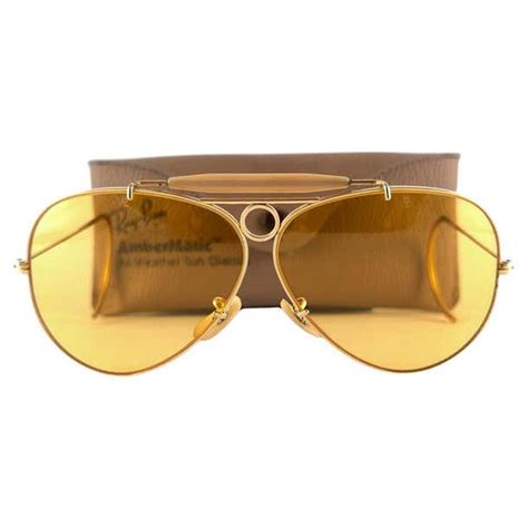 Ray Ban Vintage Aviator Gold Ambermatic Shooter 62mm B L Sunglasses