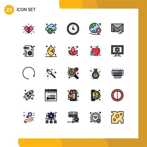 25 Thematic Vector Filled Line Flat Colors And Editable Symbols Of World Map Technology Globe