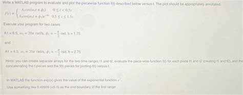 Solved Write A Matlab Program To Evaluate And Plot The