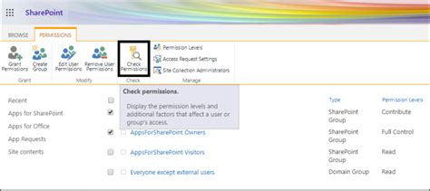 how to check sharepoint site access permissions to users and groups