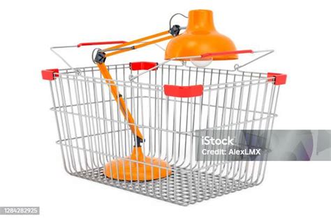 장바구니 내부의 책상 램프 흰색 배경에 격리된 3d 렌더링 3차원 형태에 대한 스톡 사진 및 기타 이미지 3차원 형태 가격