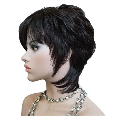 Short Human Hair Wigs For Women Natural Black Layered Wigs With Bangs