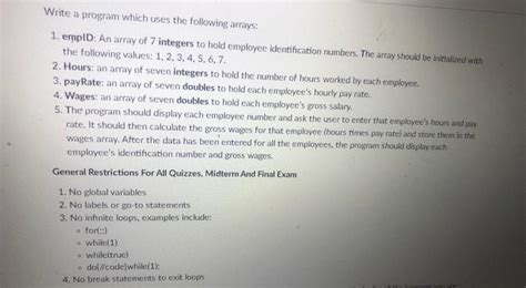 Solved Write A Program Which Uses The Following Arrays 1