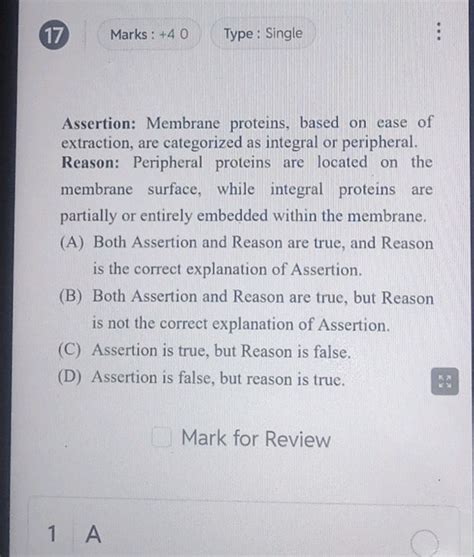 17 Marks 40 Type Single Assertion Membrane StudyX