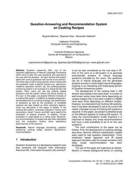 Pdf Question Answering And Recommendation System On Cooking Recipes