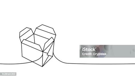 Wok 골판지 상자 한 줄 연속 도면 빈 골판지 상자 테이크 아웃 음식을위한 가방 연속 한 줄 그림 0명에 대한 스톡 벡터 아트 및 기타 이미지 Istock