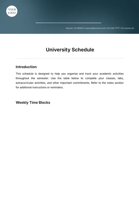 Free University Schedule Templates Editable And Printable