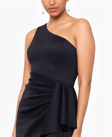 Xscape Womens One Shoulder Ruffled Long Fit And Flare Dress Macys