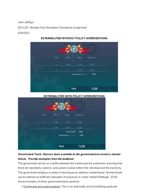 Eco201 4 2 Simulation Checkpoint Assignment John Jeffreys Eco 201