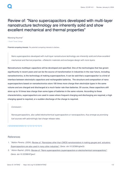 Pdf Review Of Nano Supercapacitors Developed With Multi Layer
