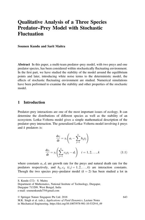 Pdf Qualitative Analysis Of A Three Species Predator Prey Model With Stochastic Fluctuation