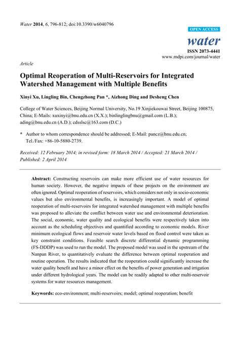 Pdf Optimal Reoperation Of Multi Reservoirs For Integrated Watershed Management With Multiple