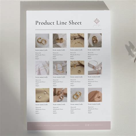 Product Price List Line Sheet Wholesale Catalogue Template Editable