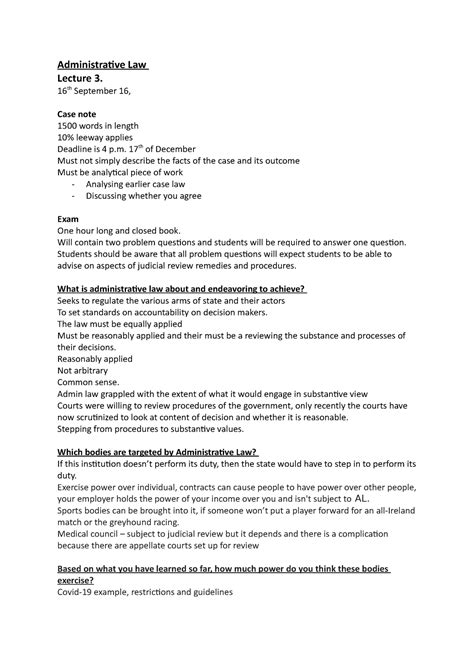 Administrative Law L3 Lecture Notes 1 12 Administrative Law Lecture 3 16 Th September 16