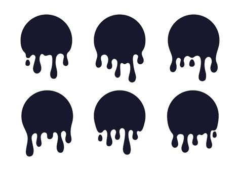 떨어지는 스티커 또는 원 레이블 둥근 액체 방울 손으로 그린 잉크 낙서 스플래시 모양 초콜릿 카라멜 우유 누출 프리미엄 벡터